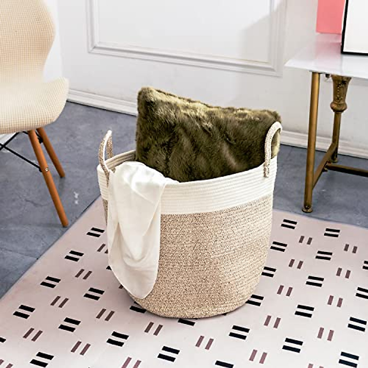 Large Woven Storage Basket, Woven Baby Laundry Basket, Woven Cotton Storage Basket for Closet Rack, Blanket Basket, Toy Basket, Quilt Pad Laundry Basket