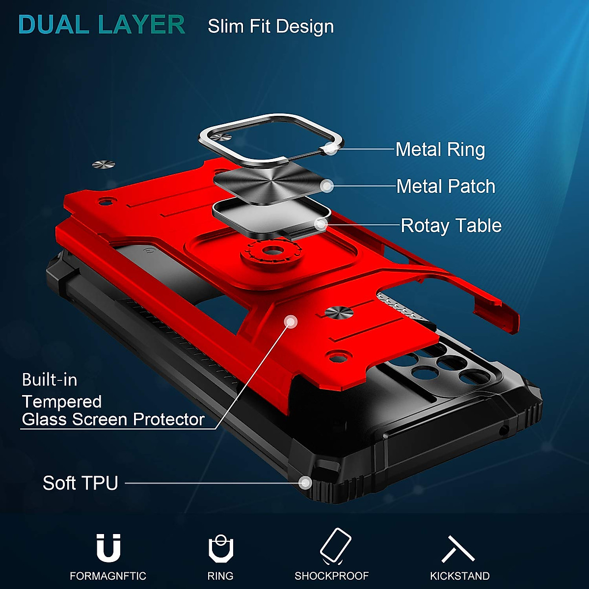 IKAZZ for Galaxy A51 5G Case with Screen Protector,Dual Layer Soft Flexible TPU and Hard PC Anti-Slip Full-Body Rugged Protective Phone Cover with Kickstand Red