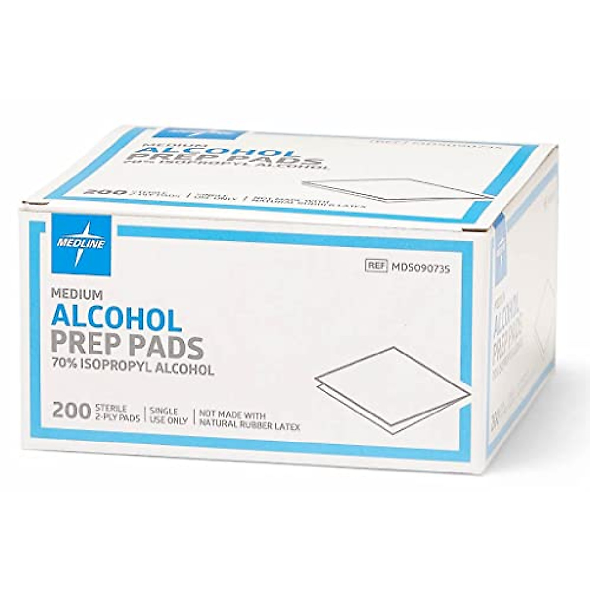 Medline Alcohol Prep Pads, 2-Ply, Sterile, Size Medium, 1.125 x 2.375 Inches, Case of 3000