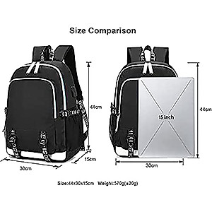 Anime Backpack Shoulder Bag with USB Charging Port Unisex Anime School Bookbag Laptop Backpack Daypack (D)
