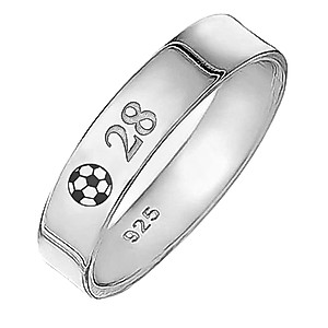 Elefezar 925 Sterling Silver Personalized Soccer Ball Engraved Band Ring Custom Made with Any Name Silver