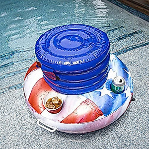PoolCandy Inflatable Stars & Stripes Floating Drink Cooler for Pools, Indoors or Outdoors. Easy to use, inflates in Minutes Perfect for Any Occasion.