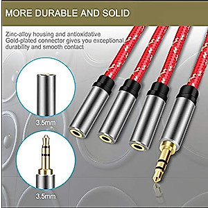 3.5mm shunt Audio Cable 1ft, sikaite 3.5mm Headphone Splitter 1 to 3-Way 3.5mm (1 / 8 inch) TRS Male to 3-Hole Female Cable, 3.5mm TRS 1 to 3-Way Splitter Cable