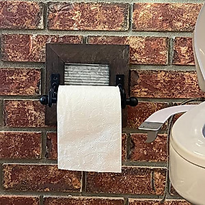 Kotinara Farmhouse Toilet Paper Holder - Hard Wood with Galvanized Metal and Black Hardware - Modern Rustic Toilet Roll Holder - Country Inspired Farmhouse Bathroom Decor Accessories