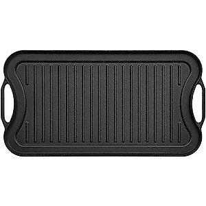 Amazon Basics Pre-Seasoned Cast Iron Reversible Rectangular Grill/Griddle, Black, 20 x 10.39 x 0.98 inch