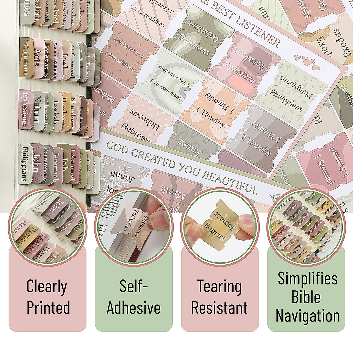 Mr. Pen- Bible Tabs, 75 Tabs, Boho Theme, Laminated Bible Tabs for Women and Men, Bible Tabs for Study Bible, Bible Index Tabs, Bible Book Tabs, Bible Labels Tabs, Mr Pen Bible Tabs