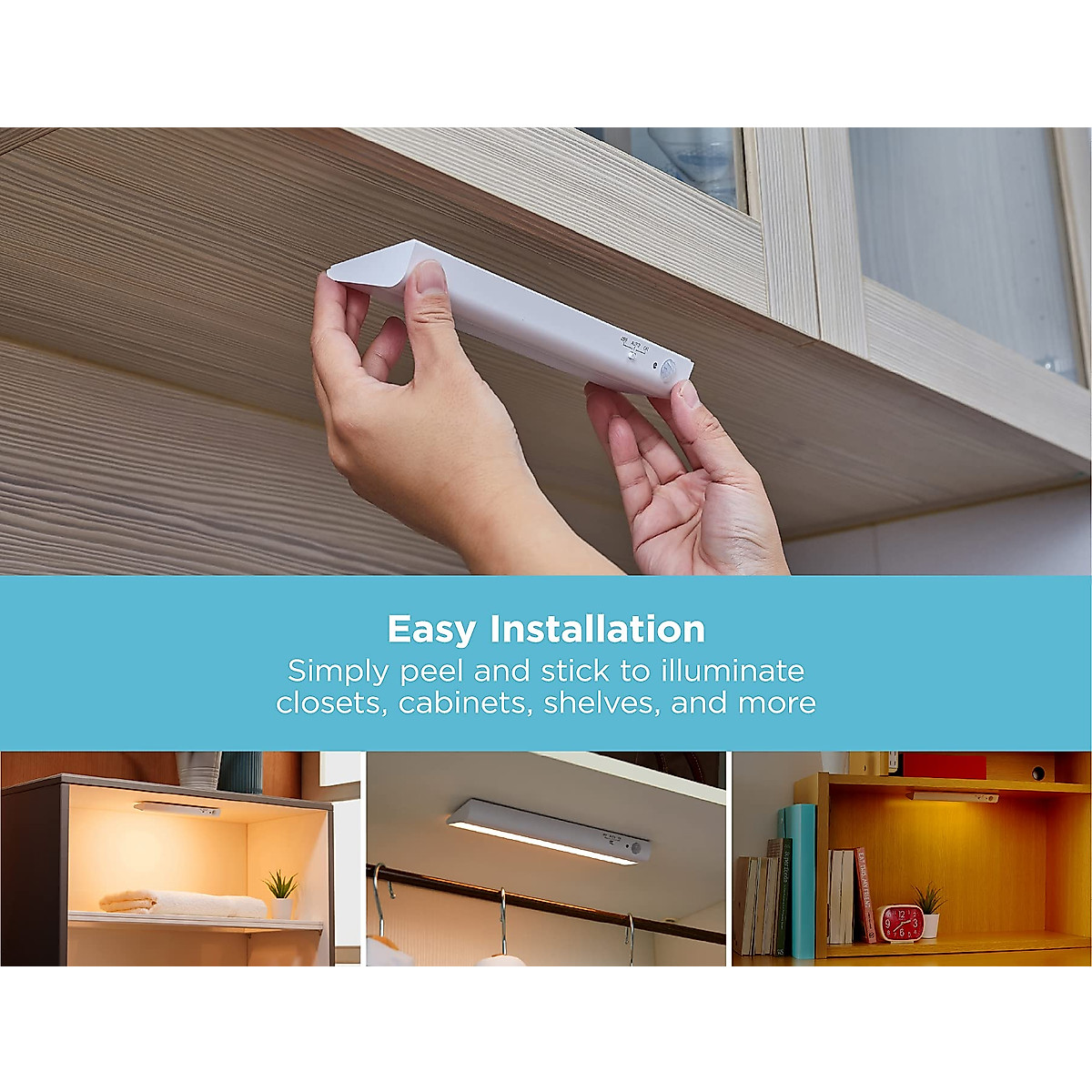 BLACK+DECKER Battery Operated Under Cabinet Lighting, Motion Sensor On/Off, Warm White LED, Stick-On Install for Kitchen & Closets - 2 Bars