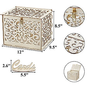 Okllen Wood Wedding Card Box with Lock and Card Sign, Large Rustic Wooden Card Box DIY Money Envelop Gift Holder, Hollow Envelope Box for Wedding Reception, Baby Shower, Birthday, Graduation, Yellow