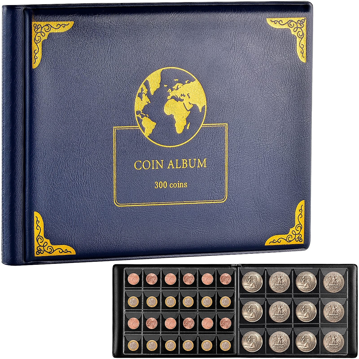 Coin Collection Supplies Holder Book for Collectors and 12 Sheets Money Binder Book Holder Page Protectors Bundle