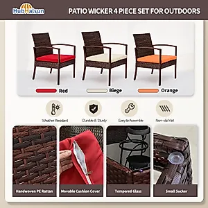 Hubhalsun Patio Wicker 4 Piece Set for Outdoors,Garden Wicker Funiture for Backyard, Indoor Rattan Chair, 4-Person Seating Group with Cushion (Orange)