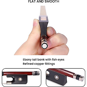 ADM 4/4 Full Size Student Violin Bow, Well Balanced Handmade Brazilwood Bow with Horsehair, Ebony Frog with Pearl Eye and Pearl Slide, Brown