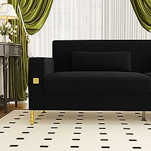 TUBAIHON 85" Black Velvet Couch Living Room Sofa for 3 People Modern Sofa with Gold Metal Lges & Firm Frame for Bedroom/Office