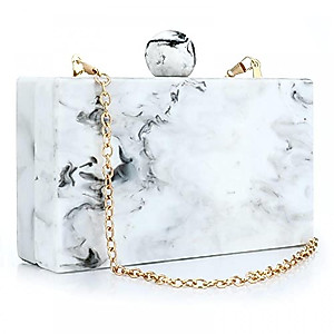 Clutch Purse for Women - Marble Crossbody Handbags - Acrylic Square Box Handbag and Purse for Casual Party Wedding (White)