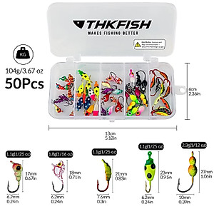 THKFISH Ice Fishing Jigs Lures Kit Ice Fishing Gears for Walleye Perch Jigs Heads for Ice Fishing B-50PCS+18g*4pcs Vertical Jigs Kit