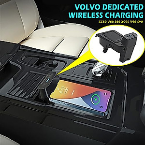 Wireless Phone Charging Plate, Vehicle Inner Central Box Charger Accessory with USB Port, Compatible with Volvo XC90 XC60 S90 S60 V90 V60, Plug & Play Easy Installation