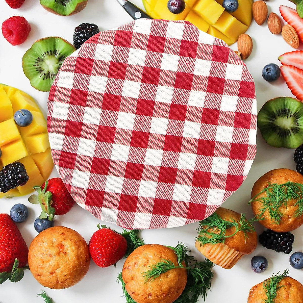 Sourdough Jar Cover, Reusable Sourdough Cloth Cover, 3pc Handmade Cotton Cloth Covers for Sourdough Starter Jar Sourdough Bread Baking Supplies Fit Jars Mouth from 3-4 Inch (Red Plaid)