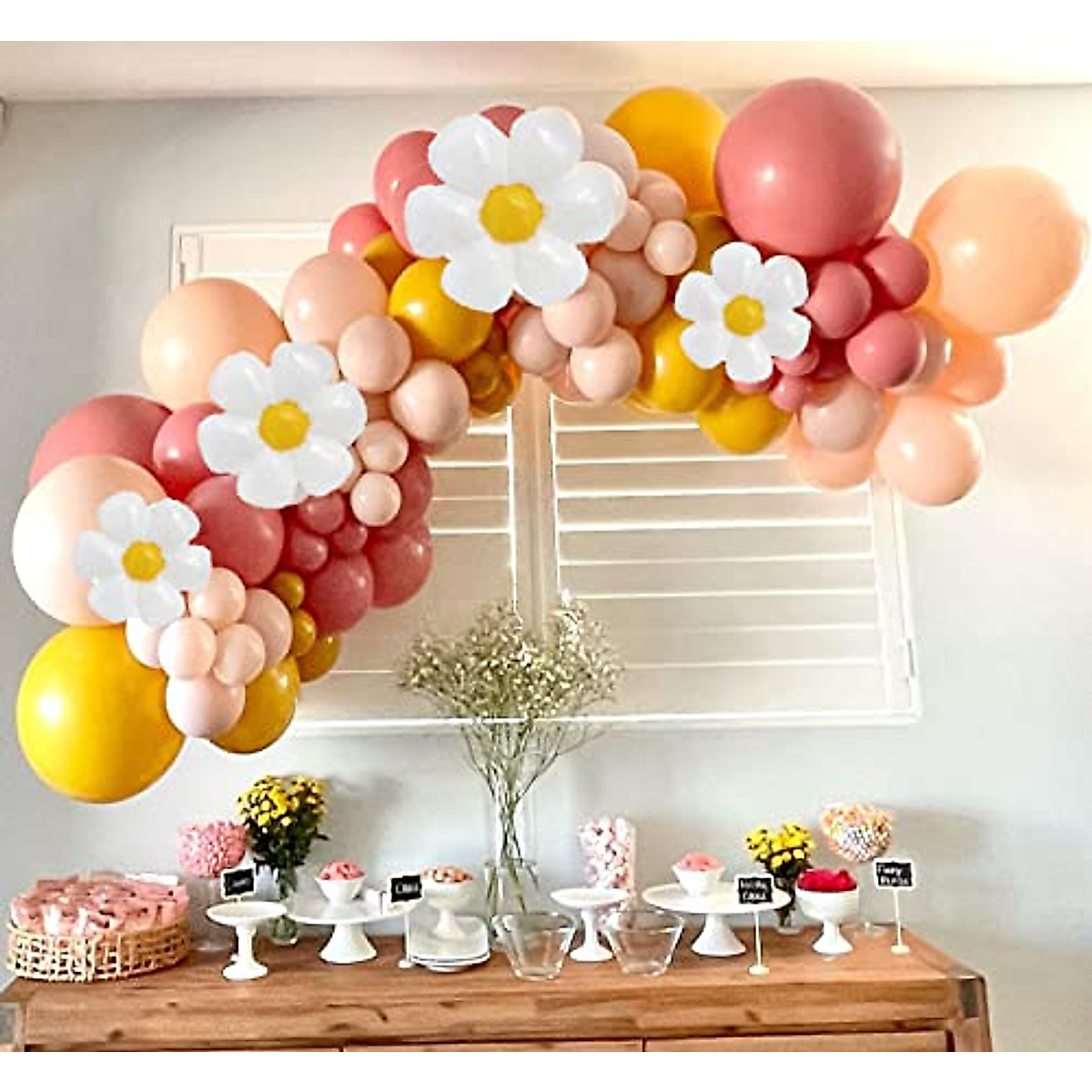 Beaumode Groovy Daisy Balloon Garland Arch Kit 143pcs for Floral Mother's day Best Mom Ever Boho Retro Spring Floral Girls One Two Birthday Baby Shower Party Decorations
