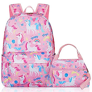 Unicorn Backpack for Girls School Backpack Bookbag with Lunch Box School Bag Set Back to School Supplies Gifts for Kids Preschool Elementary