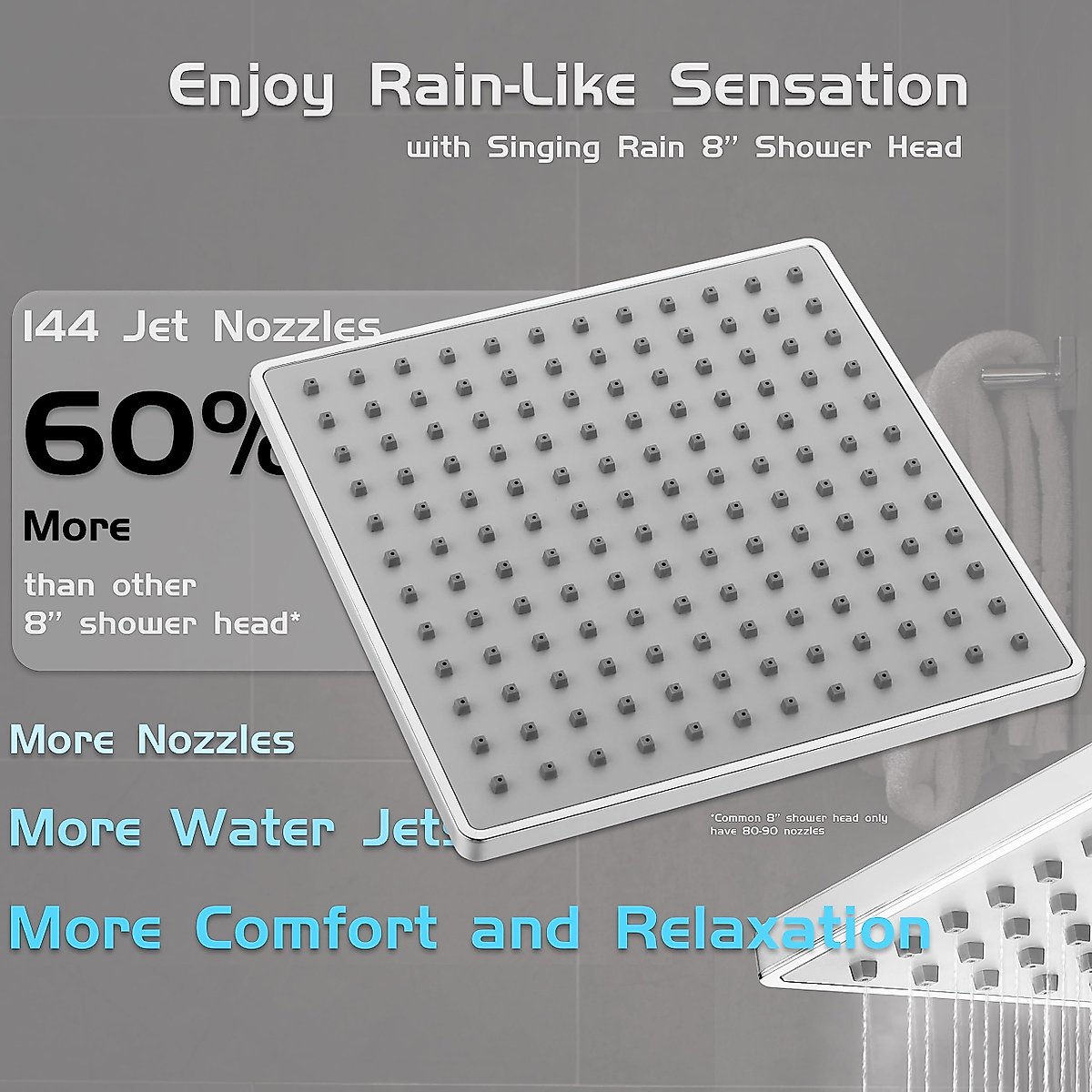 8'' Rain Shower Head with 15'' Extension Arm- 𝟮 𝗳𝗼𝗿 𝟭 𝗖𝗼𝗺𝗯𝗼 Large Surface Fixed Square Shower Head- Extra Long Adjustable Shower Head Extension Arm- Singing Rain Ultimate Shower Experience