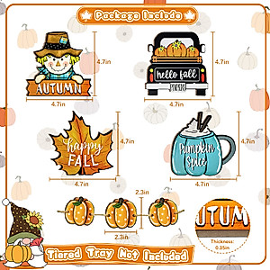Guoofu Fall Scarecrow Tiered Tray Decor, Farmhouse Pumpkin Tray Decorations, Happy Fall Maple Leaf Truck Pumpkin Spice Wooden Signs, Autumn Thanksgiving Rustic Home Decor for Party Tabletop