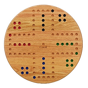 Marbles Board Game Solid Oak Wood 4 Player Hand Painted Holes (17.5 inch)
