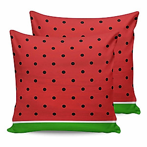 Lsrtoss Watermelon Outdoor Waterproof Pillow Covers, Black Polka Dots Green Summer Fruits Decorative Square Throw Pillowcase Sofa Cushion Sham for Patio/Couch/Chair, 18""x18"" 2 Pack, Summersrs49779