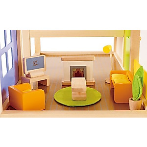 Hape Wooden Doll House Furniture Media Room Set| Pretend Playset for Kid’s Wooden Dollhouse