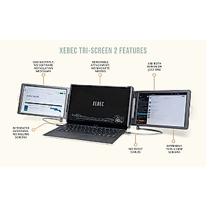 Xebec Tri-Screen 2 | Attachable Laptop Computer Monitor Workstation | Full HD Plug & Play, Mac, PC, 1920x1200 | Portable Monitor for Laptop with USB C Cable & Mini-HDMI to HDMI Cable (Renewed)