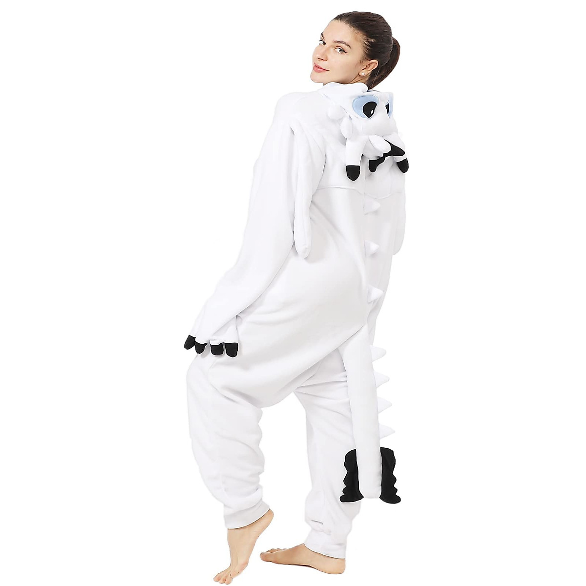 Oiziuzio Animal Unisex Onesie Holloween Cosplay Costume Dragon Pajamas for Adult Women Men White XL