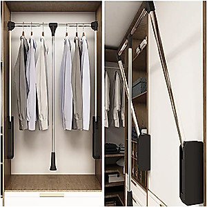 Pull Down Closet Rod, Pull Down Wardrobe Organizer, 26 lbs load capacity, Adjustable 35-47 Inch for Hanging Clothes Wardrobe Lift Rail Organizer, Heavy Duty Closet Pull Down Rods Hanger