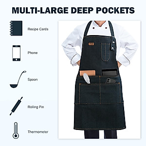 BICHIKEY Kitchen Cooking Apron for Women Men with Large Pockets, Adjustable Neck Strap Chef Apron, Perfect for Barber, BBQ, Waitress, Workshop, Gardening