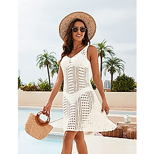 Blooming Jelly Womens Bathing Suit Cover Ups Crochet Pool Swimsuit Cover Up Beach Dresses (Medium, Beige)