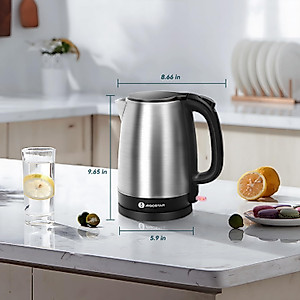 Aigostar Electric Kettle, 1.7L Stainless Steel Electric Tea Kettle, 1500W Fast Boil Water Kettle with LED Light, Auto Shut Off & Boil Dry Protection, BPA-Free Water Boiler for Tea and Coffee, Sliver