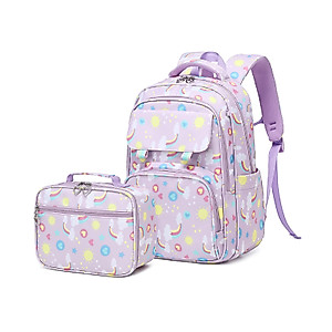 Rainbow Backpack Set with Lunch Bag Bookbag for Girls 2pcs SchoolBag for Preschool Kindergarten Toddler Kids School Backpack