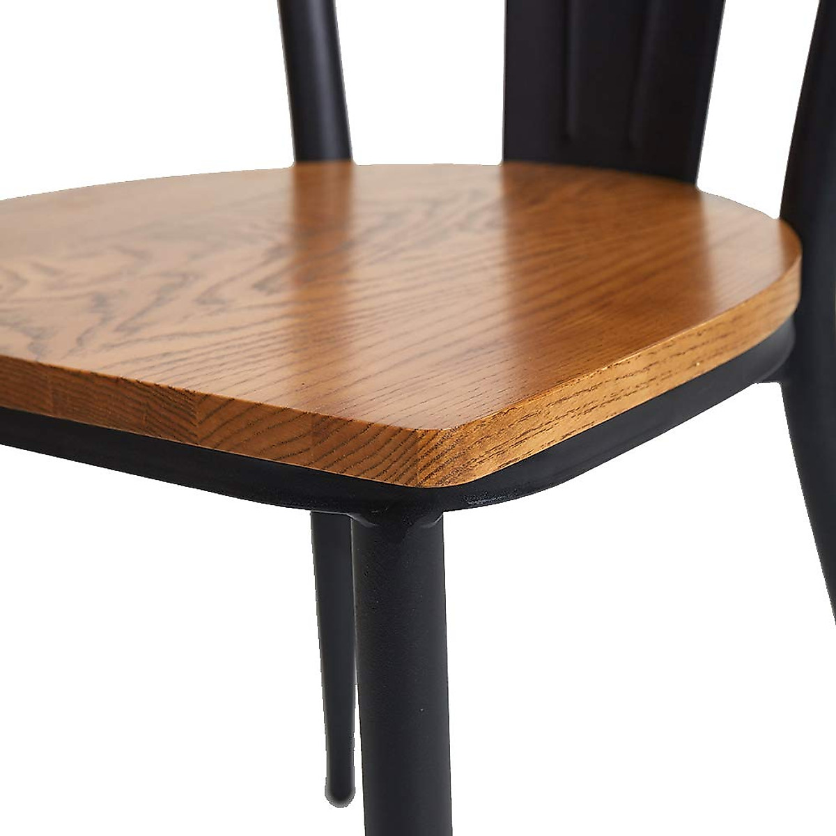 LUCKYERMORE Heavy Duty Metal Kitchen Dining Chair Set of 2 W/Wood Seat Stackable Dining Chair Fully Assembled 400lbs Capacity for Kitchen, Restaurant