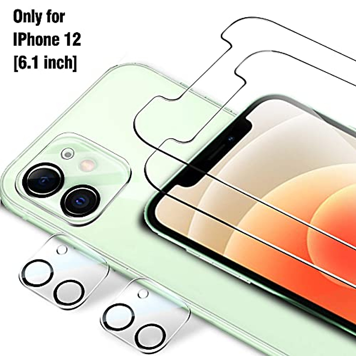 Ferilinso [4 Pack 2 Pack Screen Protector for iPhone 12 with 2 Pack Camera Lens Screen Protector [Tempered-Glass] [Military Protective] [HD Clear] [Case Friendly] [Anti-Fingerprint] [Anti-Scratch]