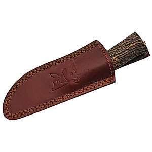 Szco Supplies 8.5” Stag Handle Damascus Steel Fixed-Blade Knife Outdoor Hunting Knife with Sheath