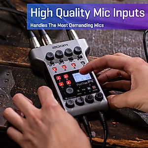 Zoom PodTrak P4 Podcast Recorder, Battery Powered, 4 Microphone Inputs, 4 Headphone Outputs, Phone and USB Input for Remote Interviews, Sound Pads, 2-In/2-Out Audio Interface