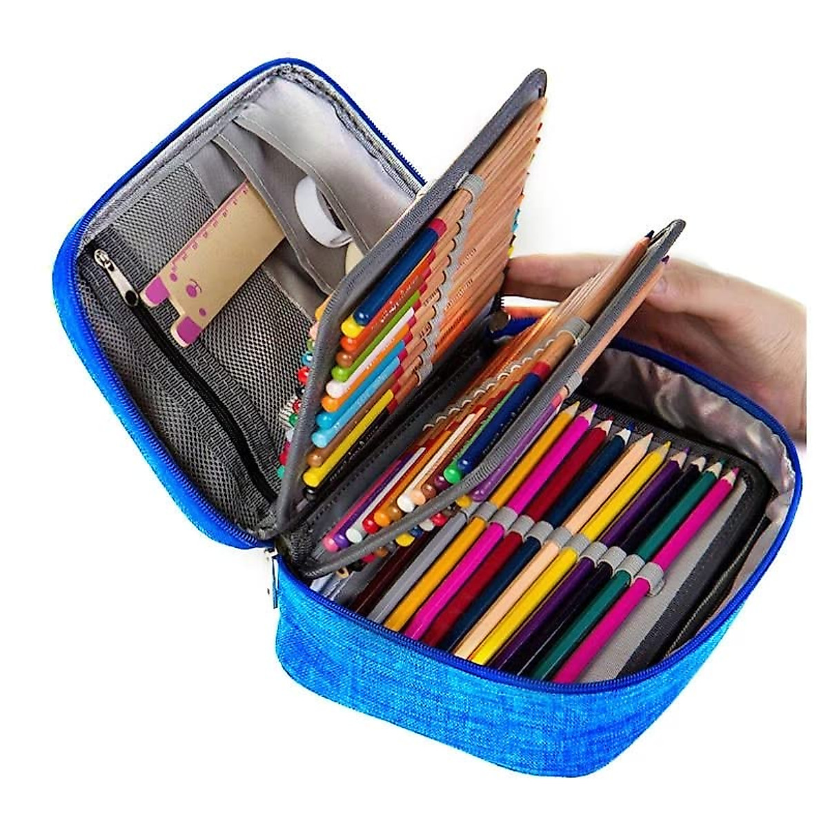 Catekro Pencil Case Canvas School Pencil Cases for Girls Boy Pencil Case 72 Holes Pen Box Multi Function Storage Bag Case Pouch School Supplies（Blue）