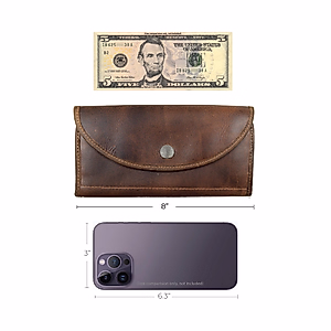 Hide & Drink, Snap Clutch Wallet for Women, Money Holder and Card Organizer with Zippered Pouch, Full Grain Leather, Handmade, Bourbon Brown