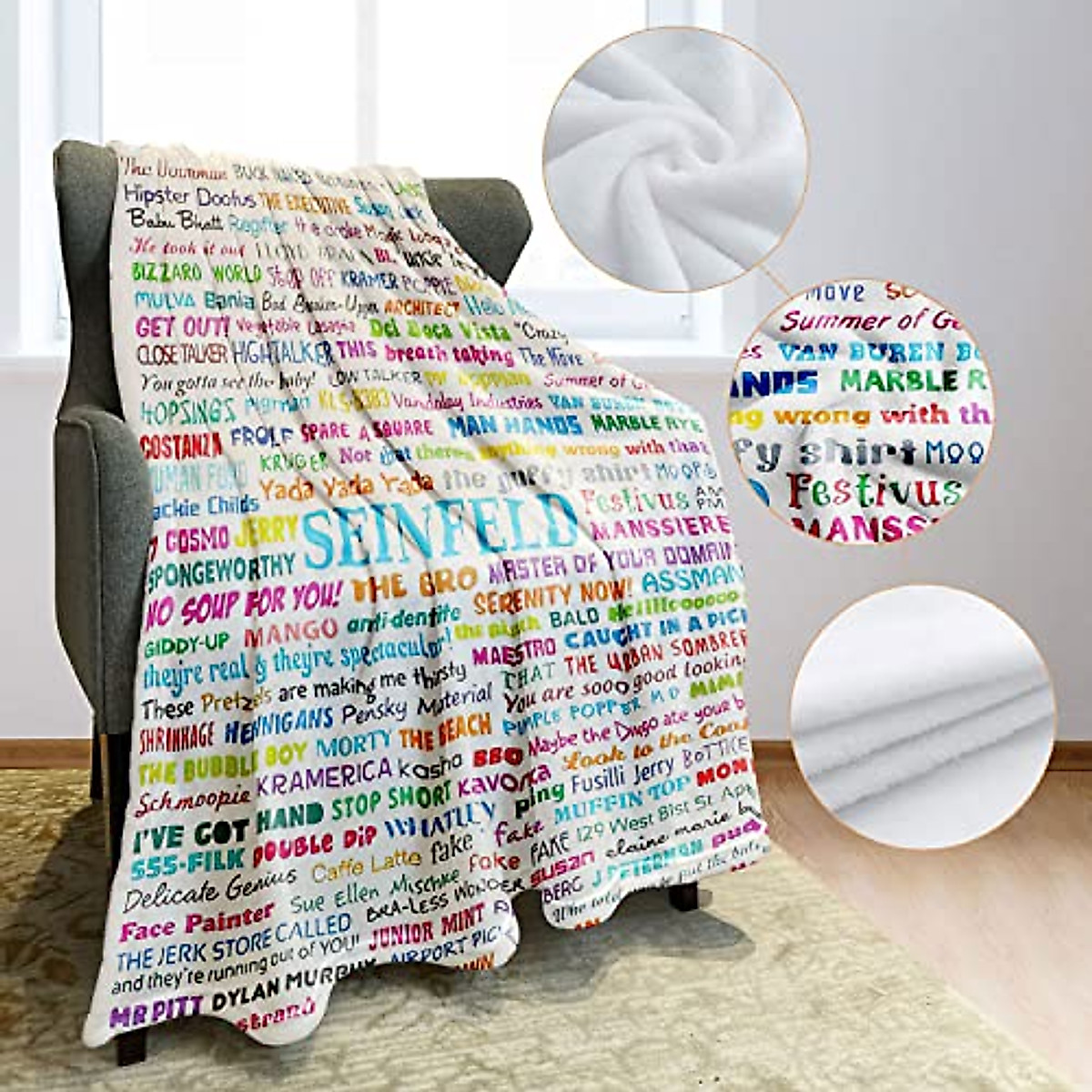 50" x 80" Blanket Comfort Warmth Soft Plush Throw for Couch Best of Seinfeld Colorful Text