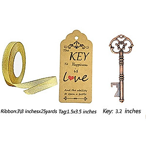 Makhry 52pcs Skeleton Key Bottle Opener Wedding Favors for Guests Personalized Souvenir Set with Thank You Gift Cards and Ribbons for Wedding Bridal Shower Party Favors(Copper)