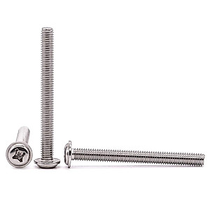 M5 x 50mm Stainless Phillips Pan Washer Head PWH Machine Screws, Stainless Steel 304 (18-8), Full Thread, Coarse Thread UNC, Pack of 25