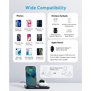 Anker Wireless Charger Stand, Foldable 3-in-1 Stand with Adapter, for iPhone 13, AirPods, Apple Watch (Works with Original USB-A Cable, Not Included)