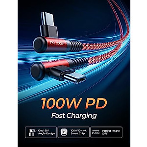 AINOPE USB C to USB C Cable 100W/5A, 10FT C to C Type Fast Charging Cable Dual 90° Angle, Nylon Braided USB C 90 Degree Cable Compatible with iPhone 15 Galaxy S22/21, iPad Pro/Mini, MacBook Air/Pro