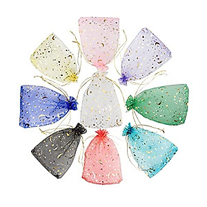 100 Mixed Organza Jewelry Gift Pouch Candy Pouch Multi Drawstring Wedding Favor Bags OZ8H (3.5x4.7 inch, moon star)