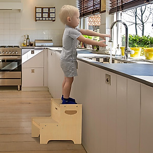 Bateso Step Stools for Kids, Wooden Toddler Step Stool for Bathroom Sink with Safety Anti-Slip Mat and Strip, Assembly Easily, Sturdy Kid Step Stool for Brushing Teeth, Kitchen, Toilet Potty Training