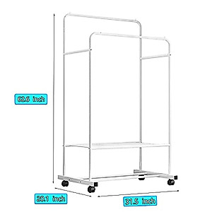 befacai Clothing Garment Rack with Shelves, Upgraded Length Cloth Hanger Rack Stand on Wheels, Clothes Drying Rack with Two Rod(31.5inch White)