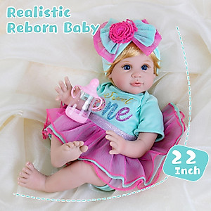 Milidool Reborn Baby Dolls, Realistic Newborn Baby Girl Doll, 22 inch Lifelike Newborn Girl Doll Weighted Doll Girl with Feeding Toy Accessories Set, Great Gift Set for Grandma Kids 3+