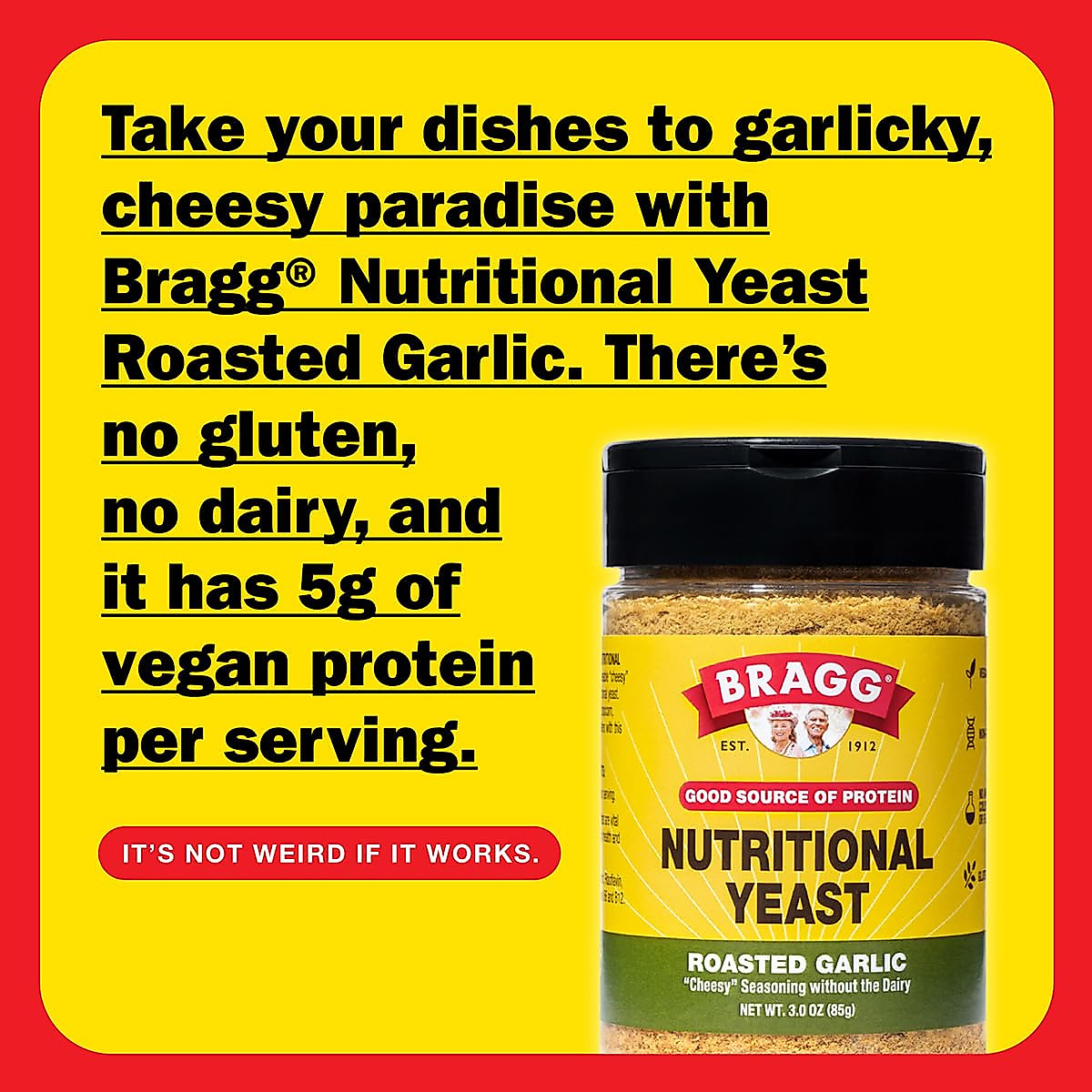 Bragg Nutritional Yeast Roasted Garlic Seasoning - 3 oz - Dairy-Free Parmesan Cheese Substitute - Perfect for Salads, Pastas, Popcorn, and More